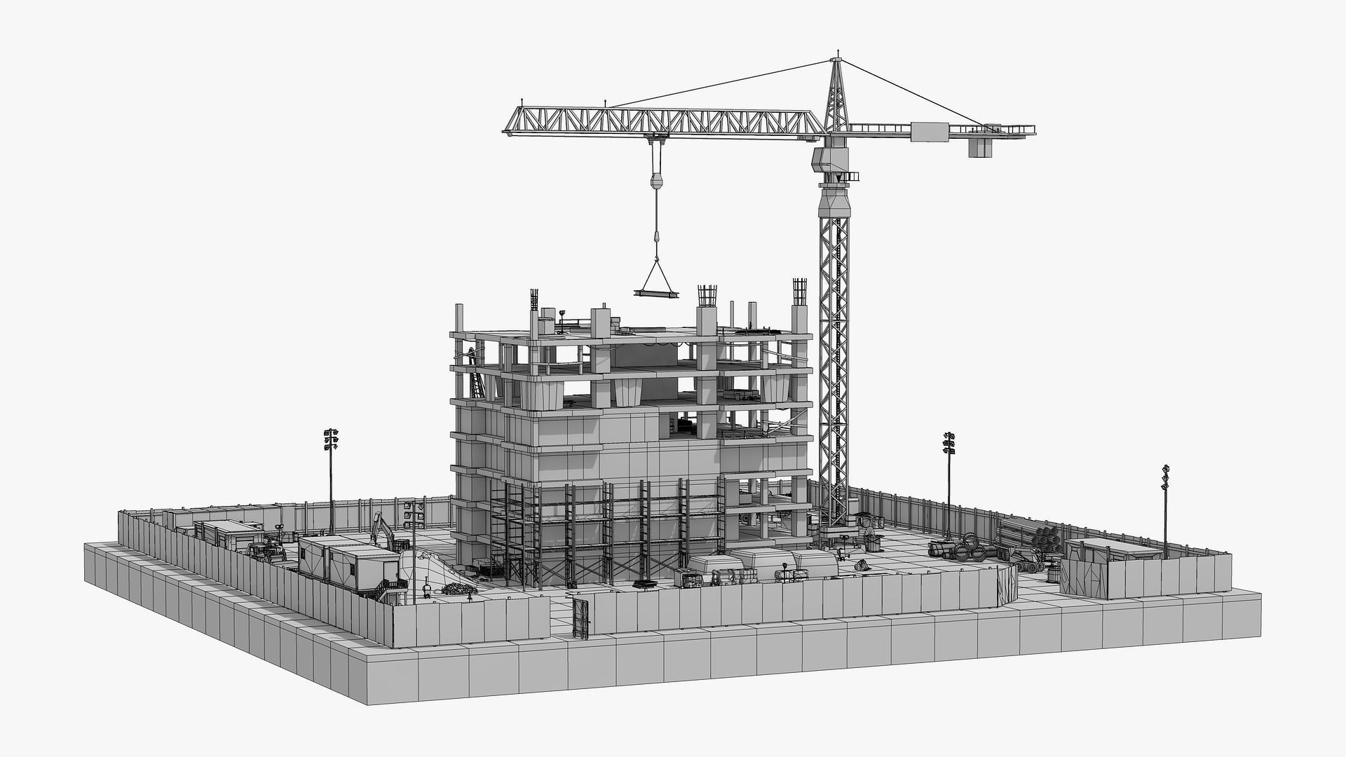 3D model Construction Site with Building and Construction Vehicles VR ...