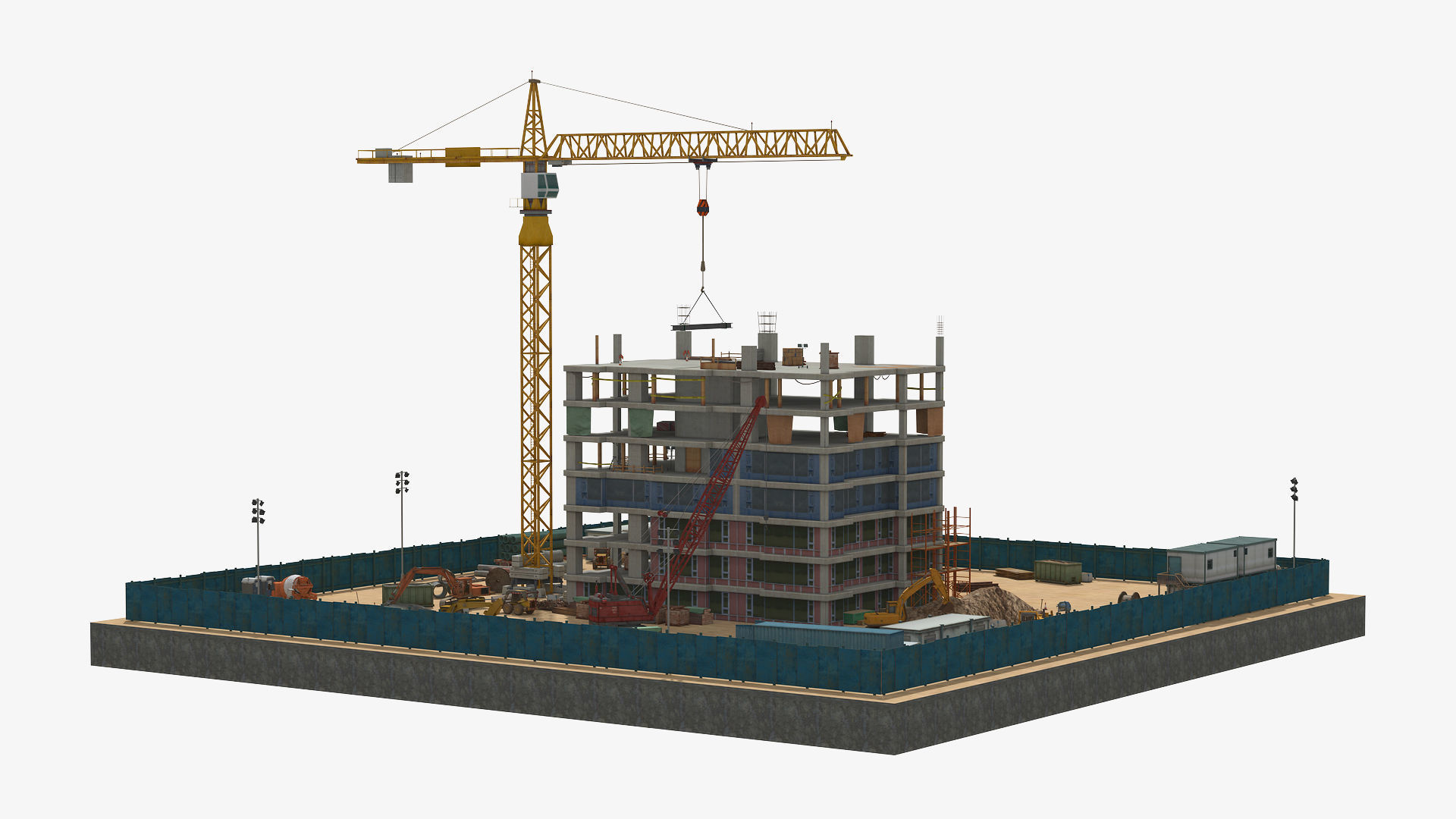 3D model Construction Site with Building and Construction Vehicles VR ...