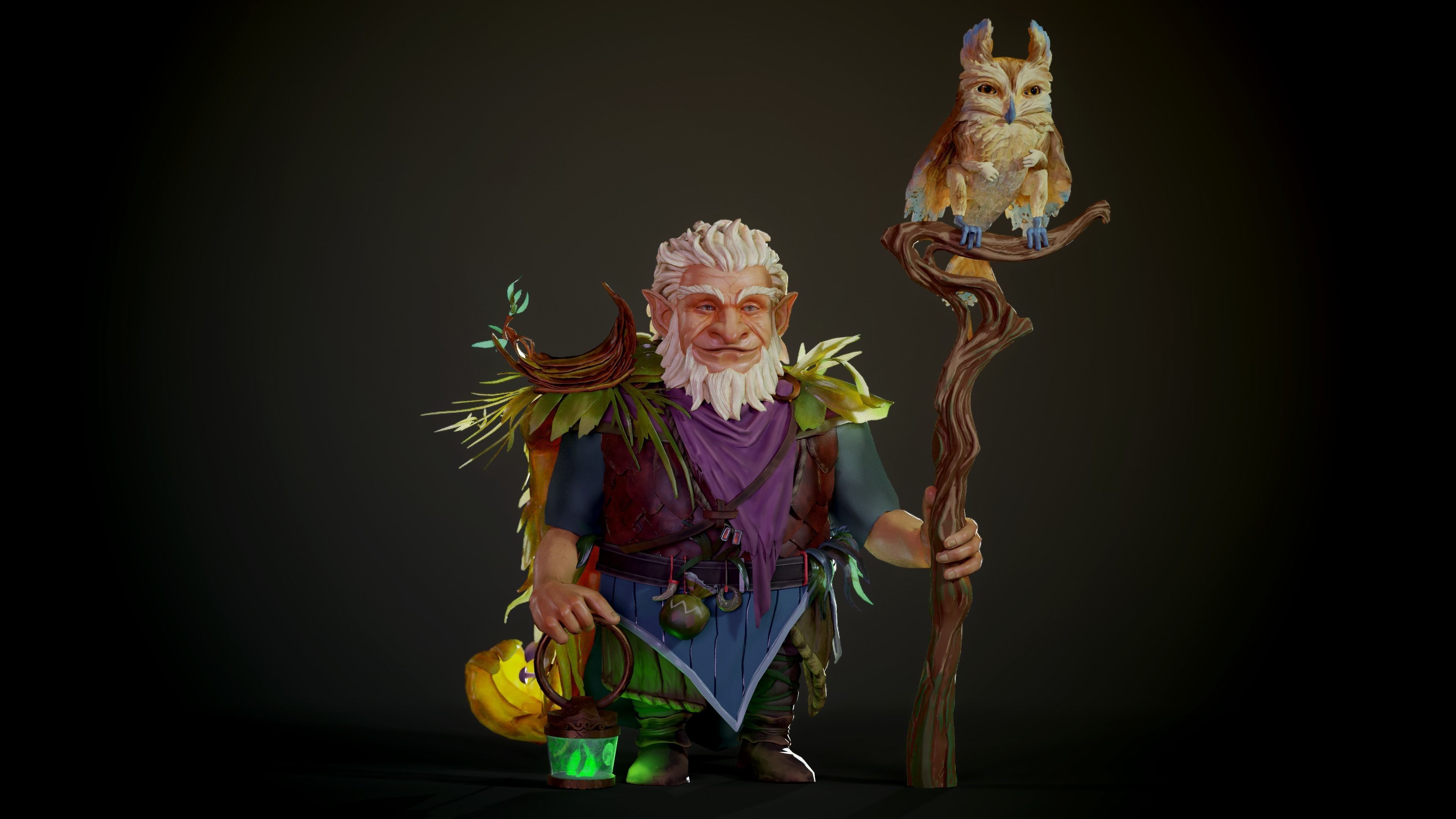 3D model Low poly character druid with creature VR / AR / low-poly ...