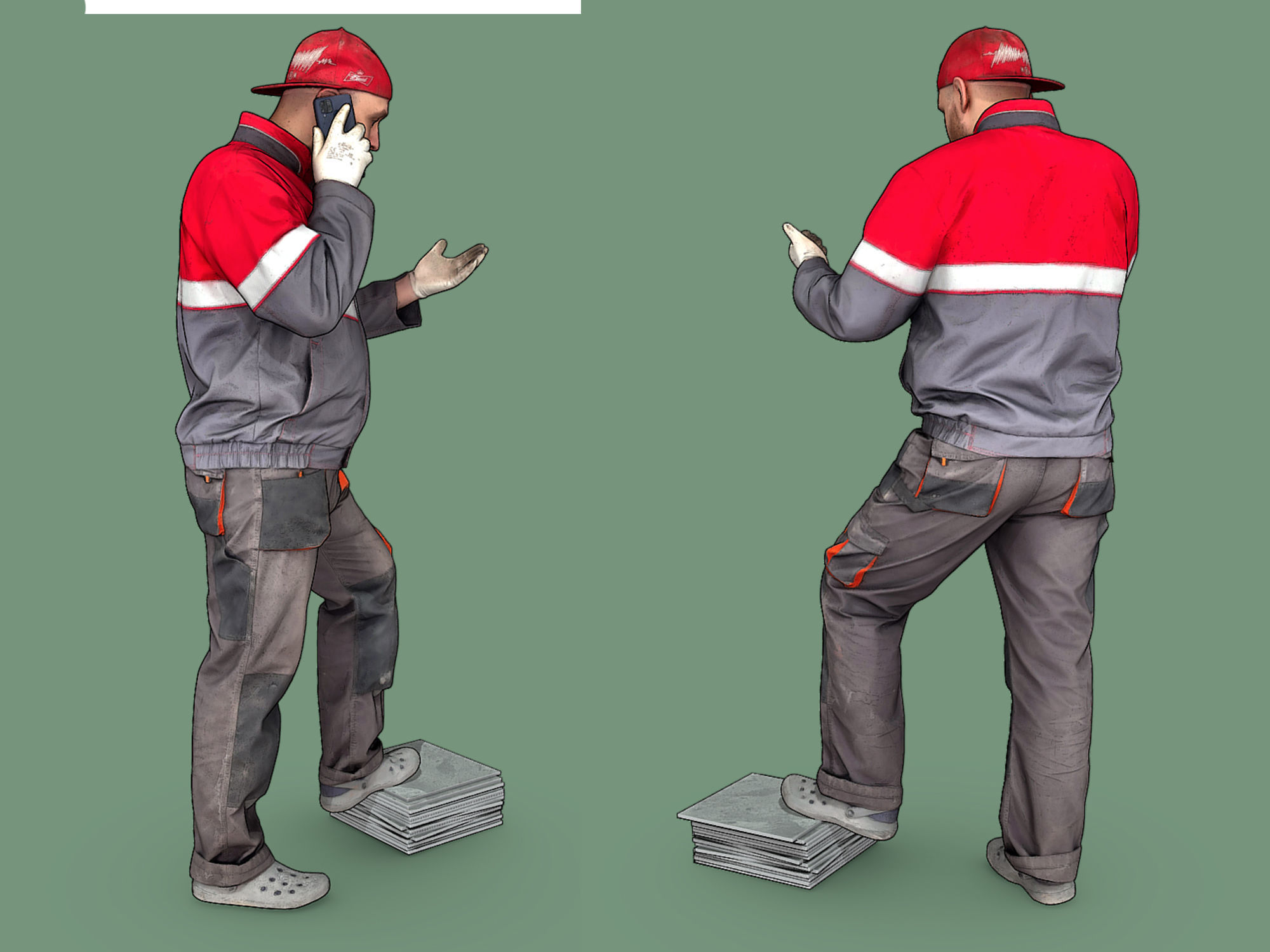 Stylized Bald Worker in Overalls Talking on the Phone 3D model | CGTrader