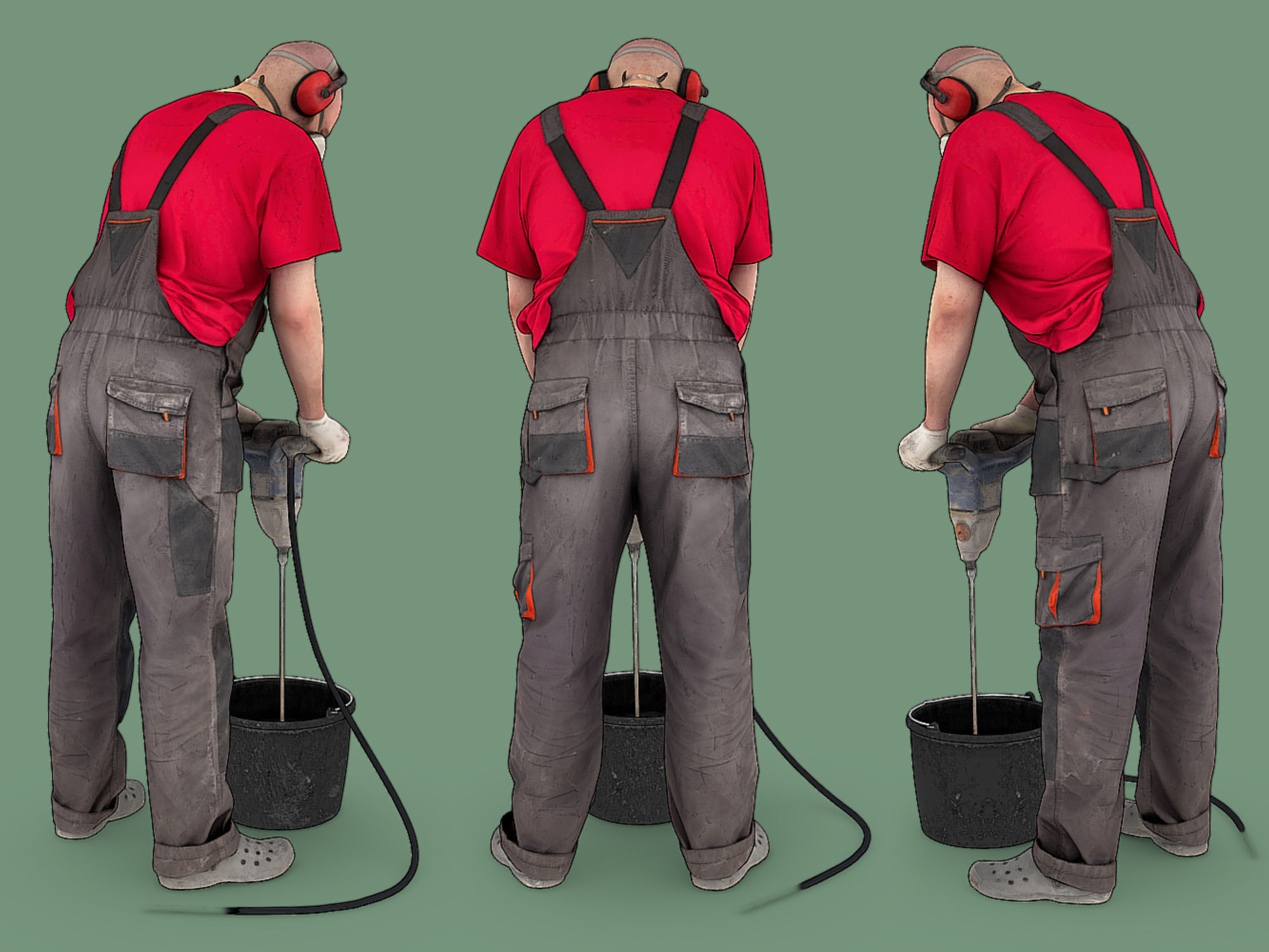 Stylized Bald Worker Kneading Cement 3D model | CGTrader