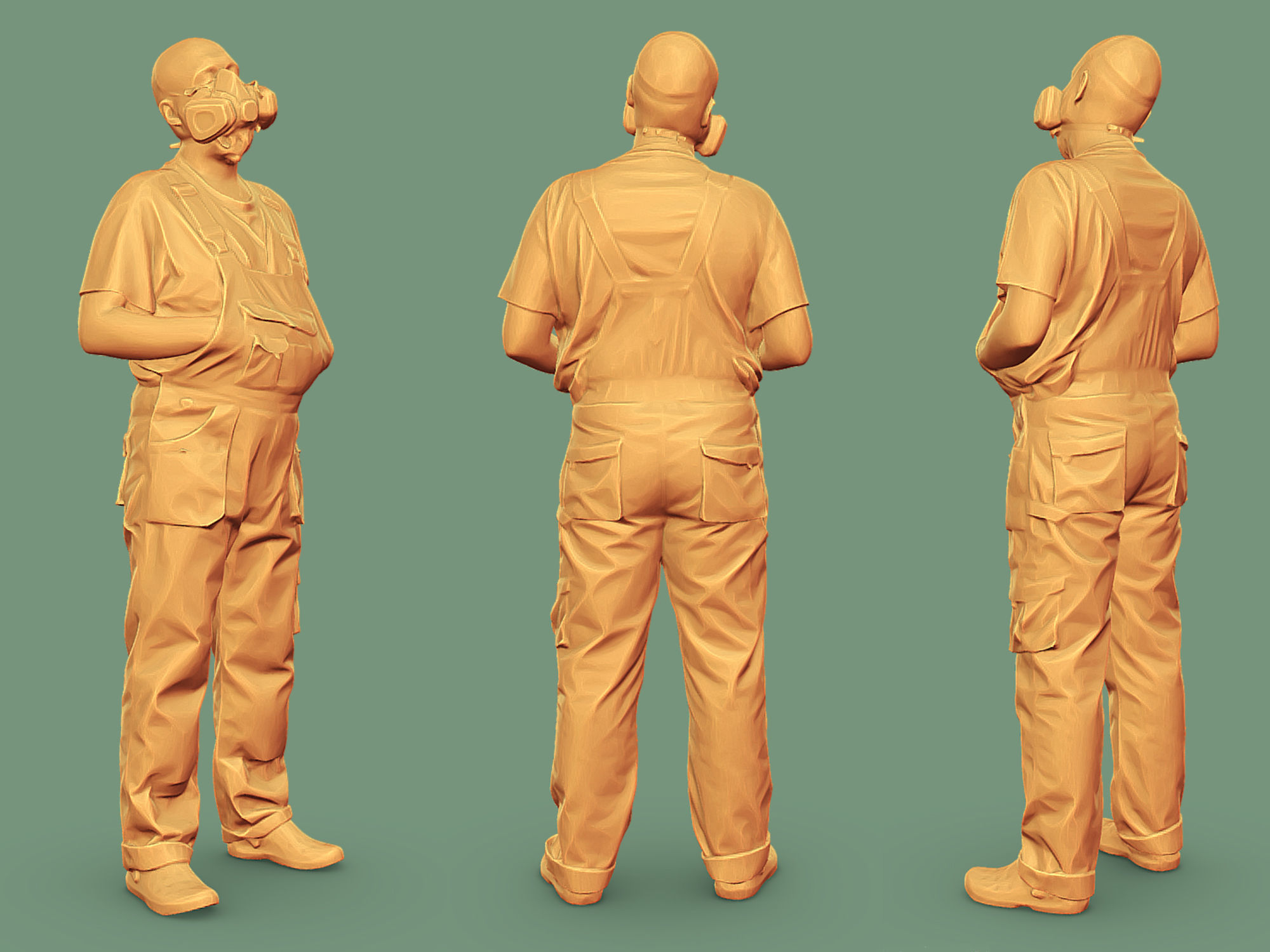 Stylized Bald Worker in a Respirator 3D model | CGTrader