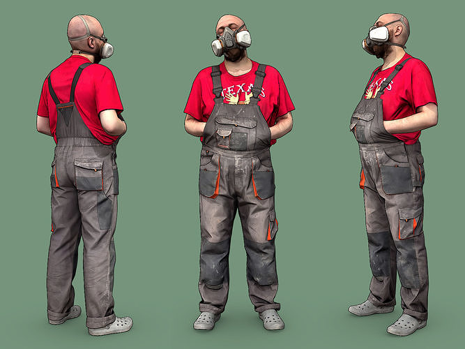 Stylized Bald Worker in a Respirator 3D model | CGTrader