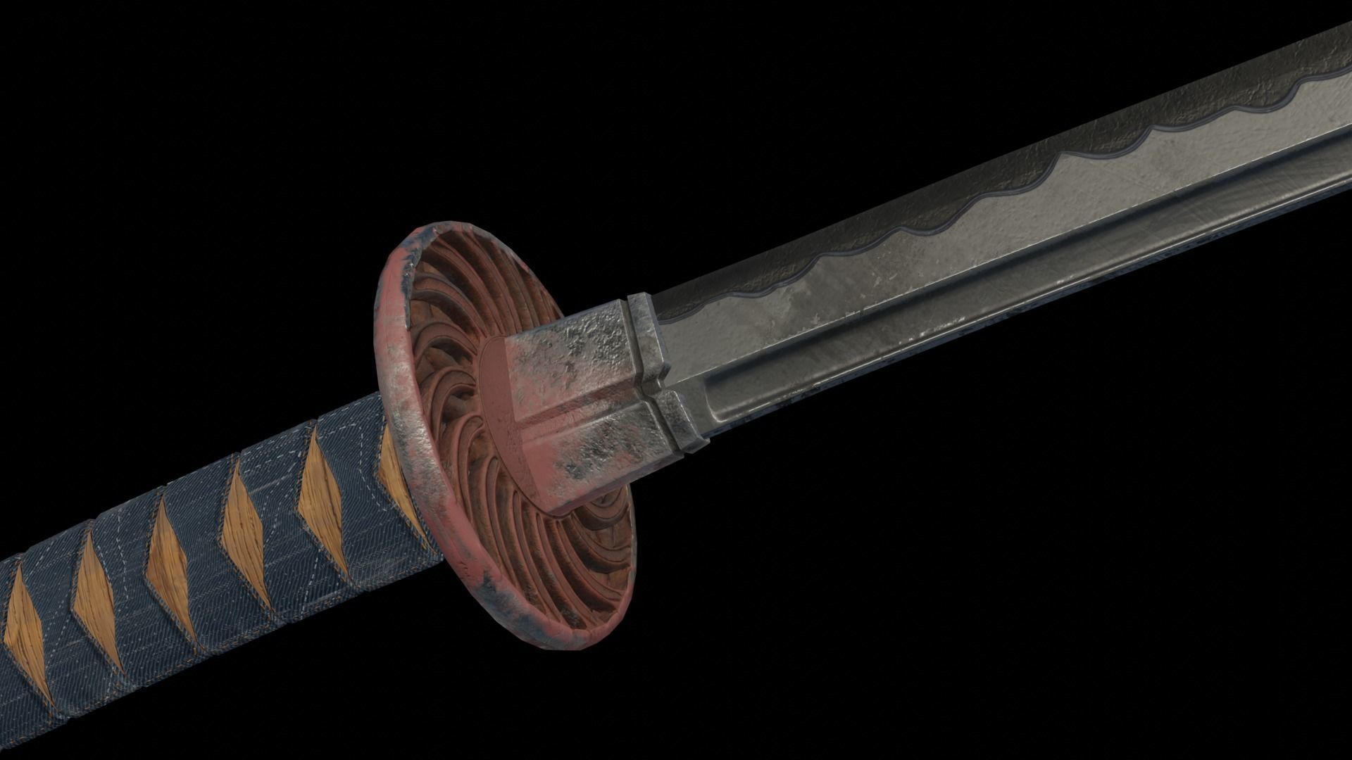 Stylized rusty katana with jeans handle PBR low-poly game ready free VR ...