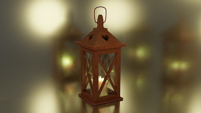 Wooden lantern with animated candle 3D model animated rigged | CGTrader