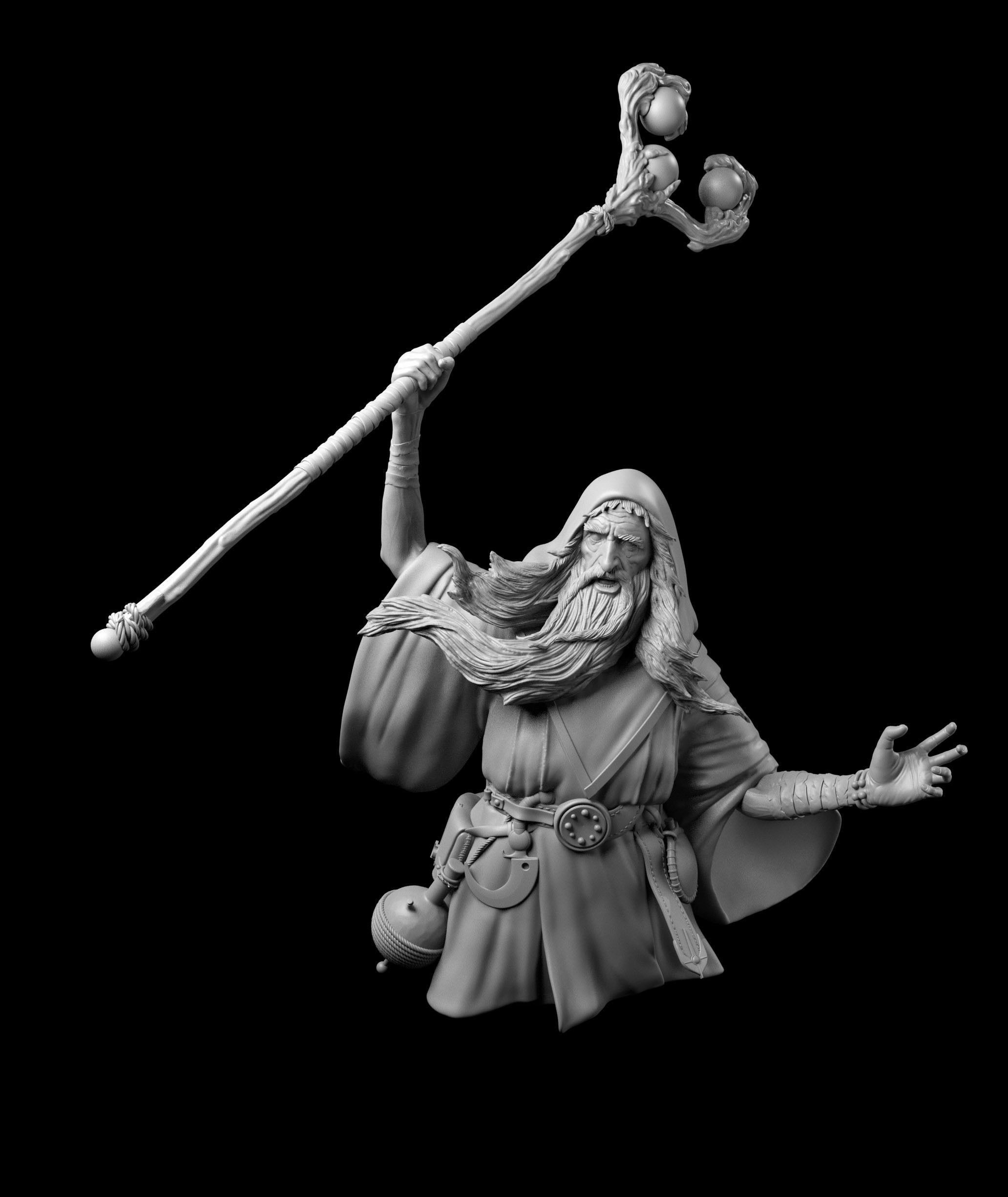 Wizard statue of holding staff free 3D model 3D printable | CGTrader