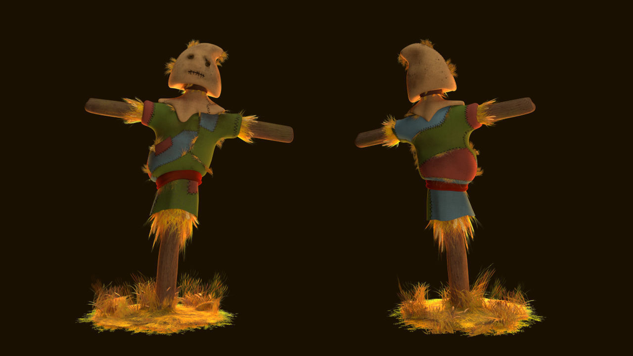 3d Model Scarecrow Two Skeletons Vr Ar Low Poly Cgtrader