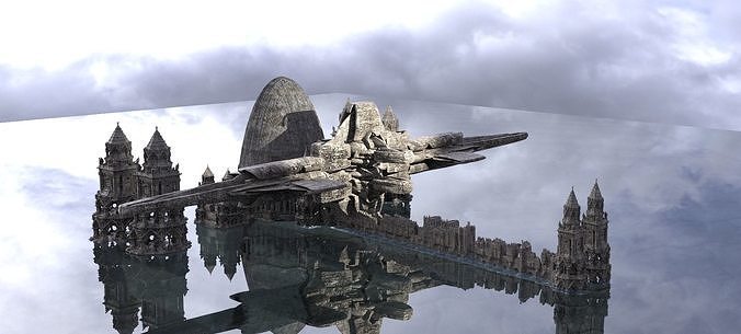 Aztec Sci-Fi Ruins Kit bash 1 with ship 3D model | CGTrader