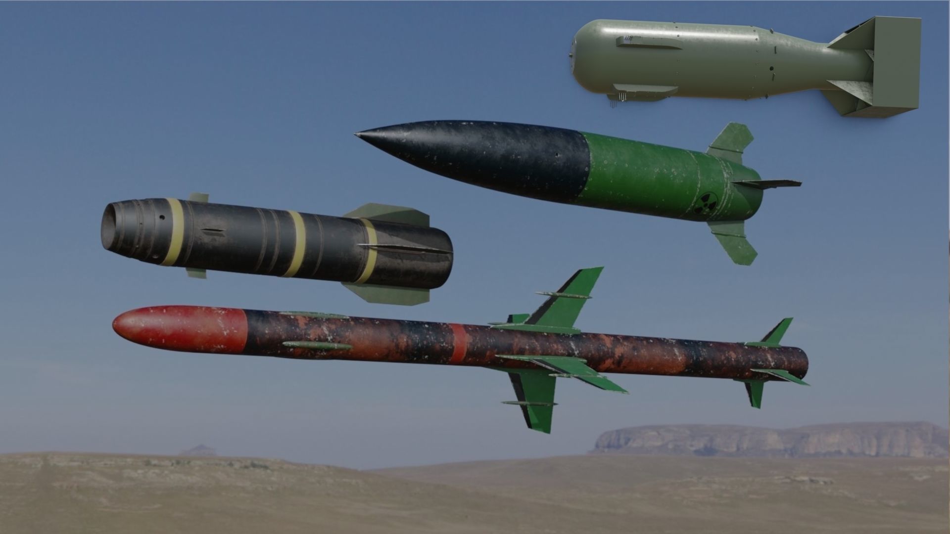 3D Model Collection Rocket nuclear bomb in sky VR / AR / low-poly ...