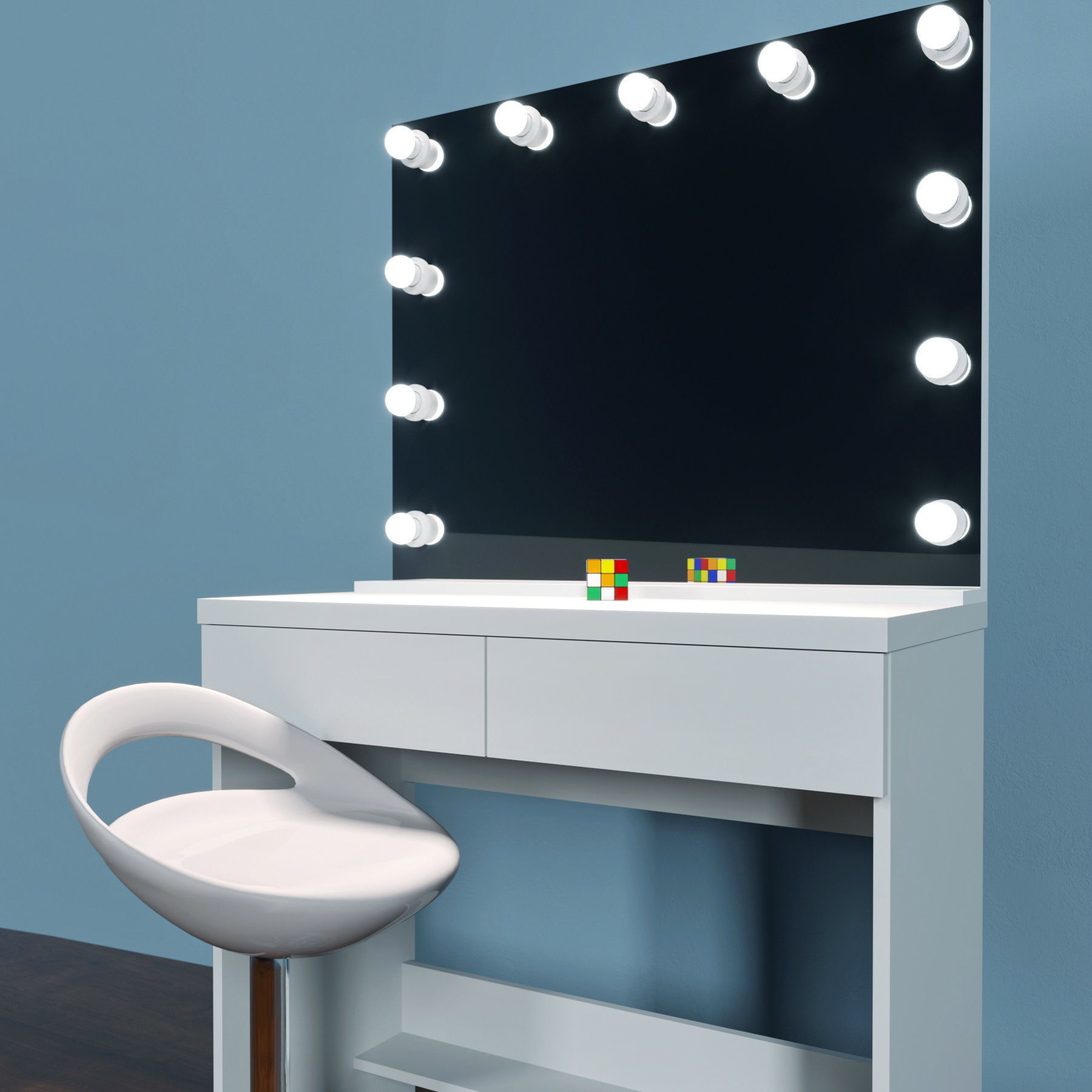 Makeup table with high chair and Makeup mirror 3D model | CGTrader