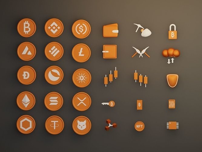 Set of Crypto 3D Icon Pack Golden Theme 3D model | CGTrader