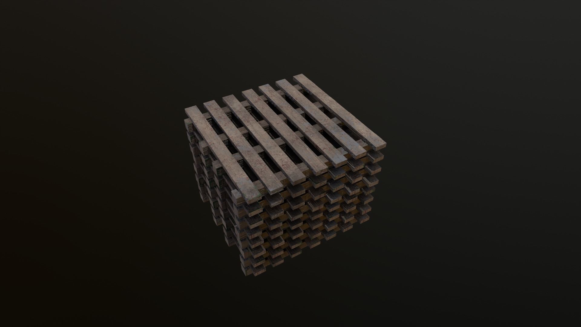 3D model Flat stack One-sided wooden pallet with 4 supports VR / AR ...