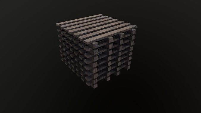 3D model Flat stack One-sided wooden pallet with 4 supports VR / AR ...