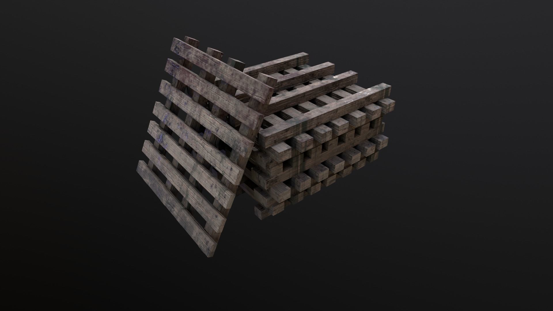 3D model Fallen stack One-sided wooden pallet on 4 supports VR / AR ...