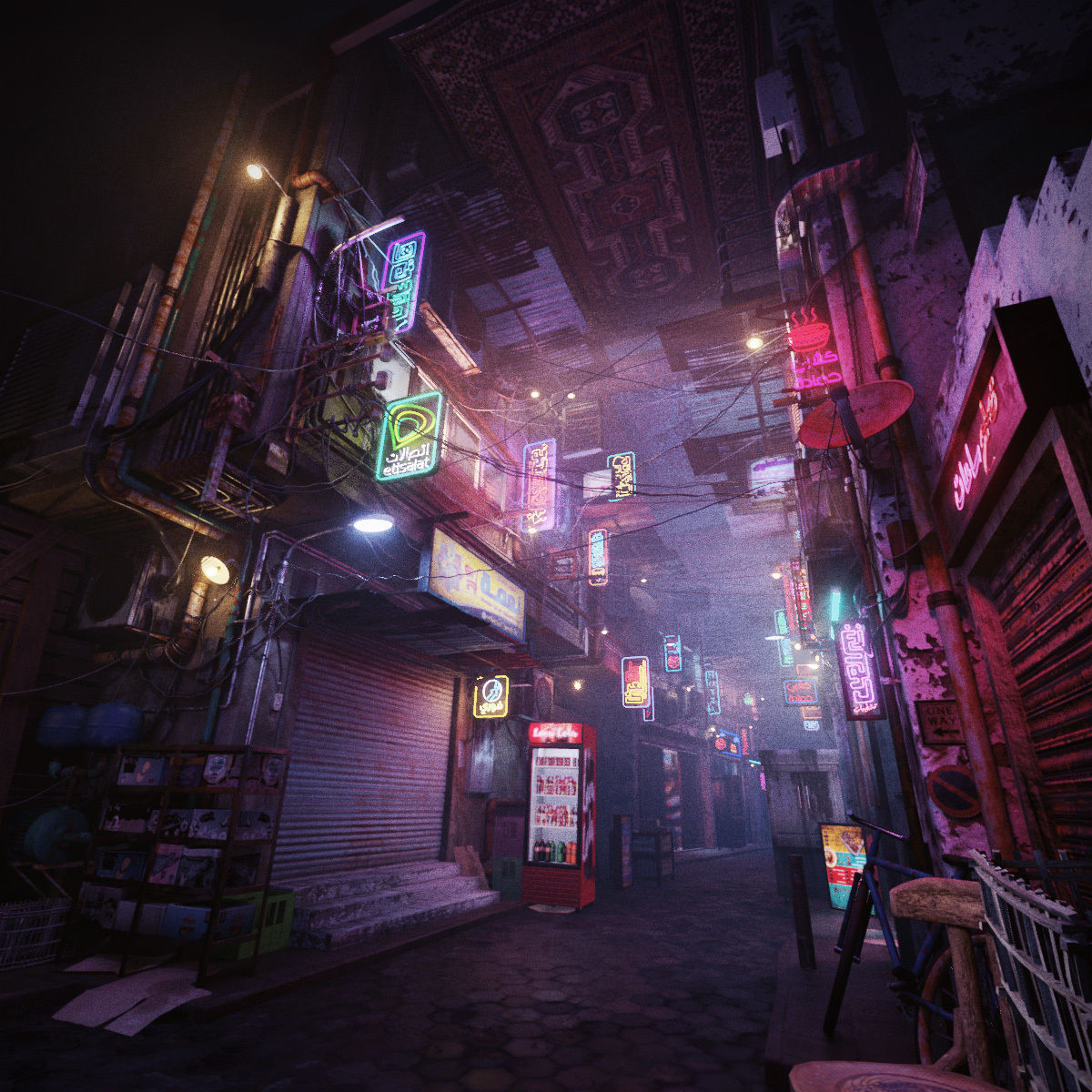 Cairo City Cyberpunk Streets - Animated Neon Signs - Day - Night 3D ...