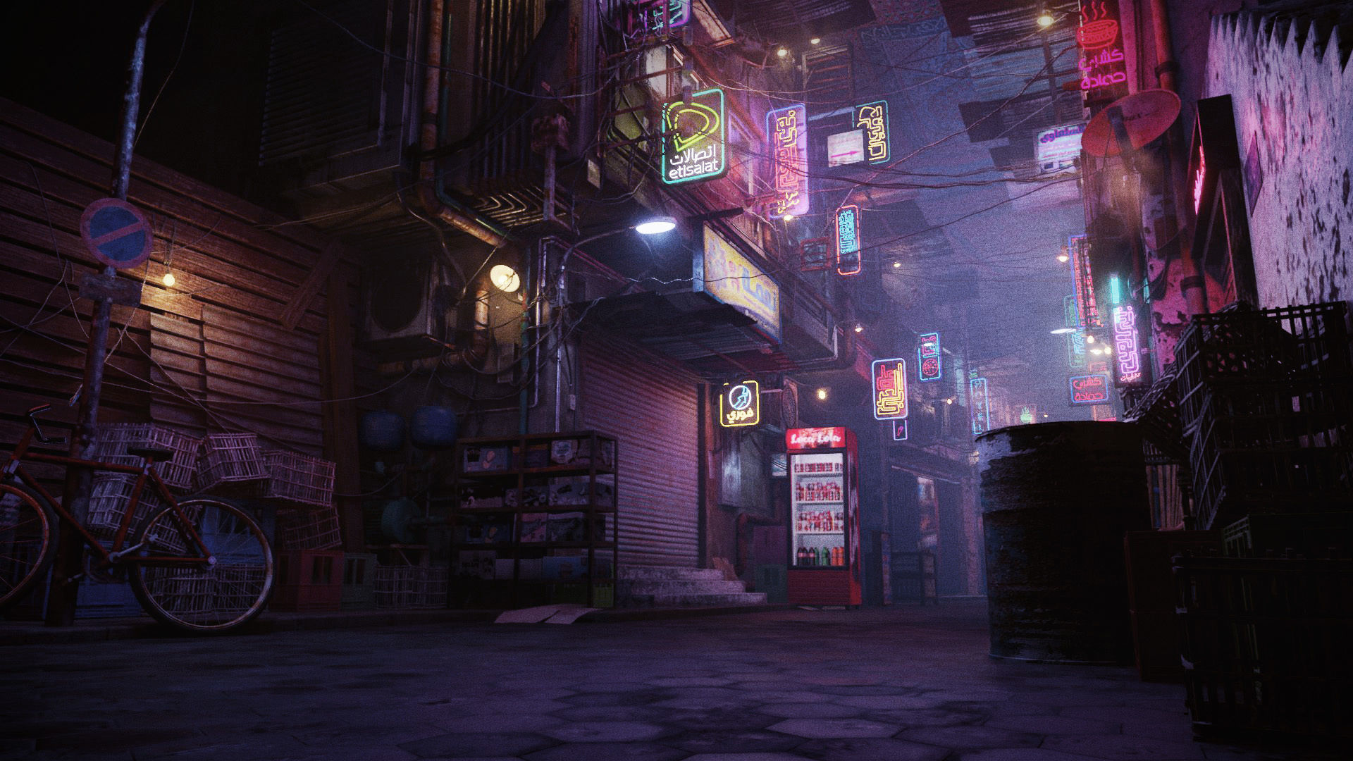 Cairo City Cyberpunk Streets - Animated Neon Signs - Day - Night 3D ...