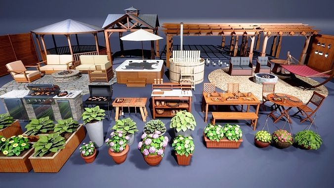 3D model Backyard Patio furniture and props VR / AR / low-poly | CGTrader