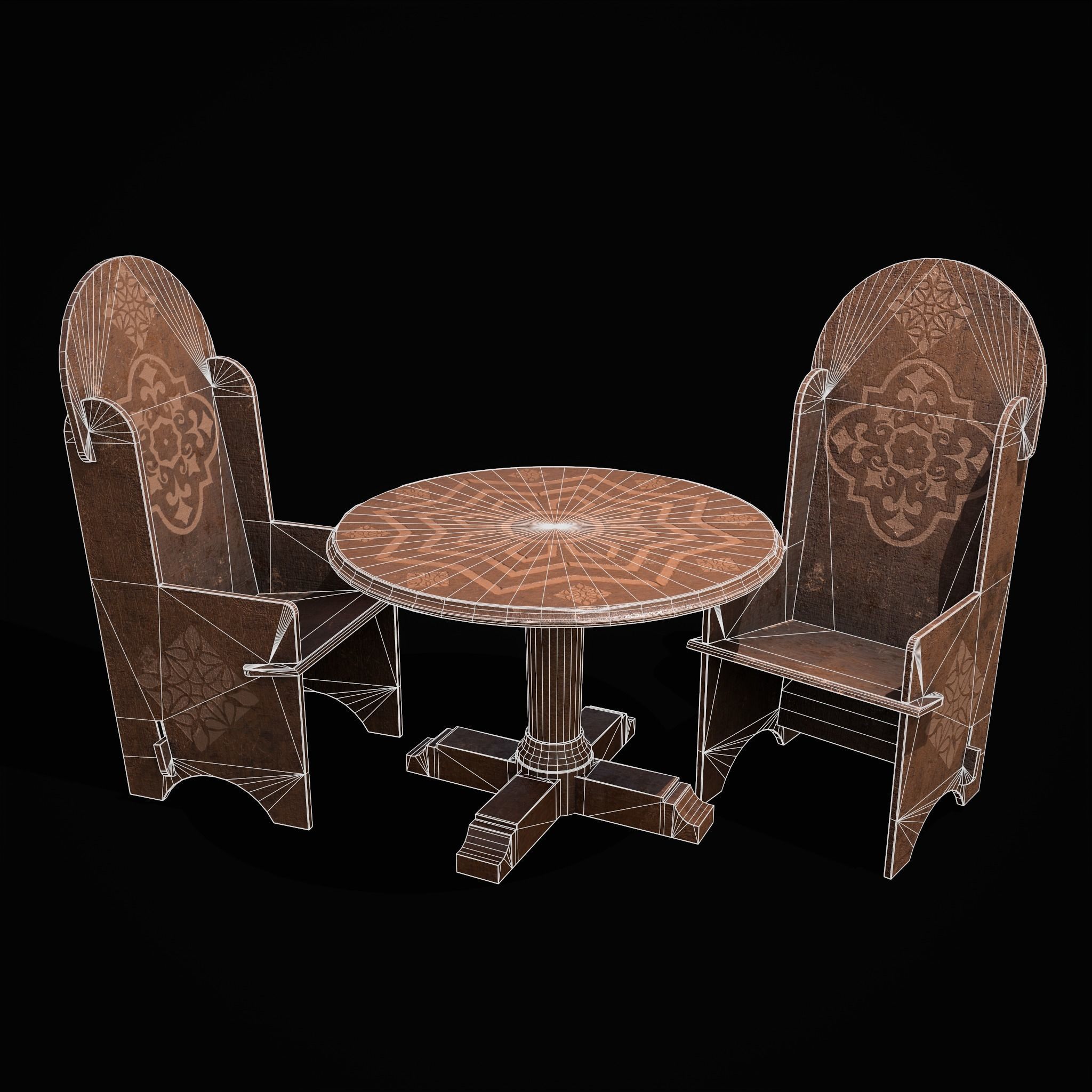 3D Model Collection Elegant Round Table and High Wood Chairs VR / AR ...