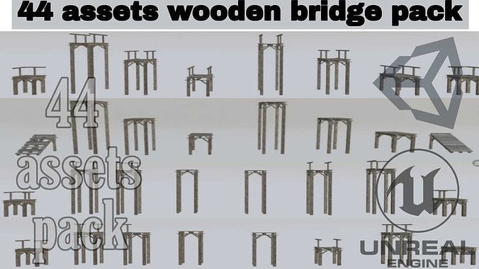 3D model wood bridge assets pack VR / AR / low-poly | CGTrader