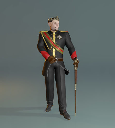 3D model Fighter prince with golden ceremonial medal and wooden cane VR ...