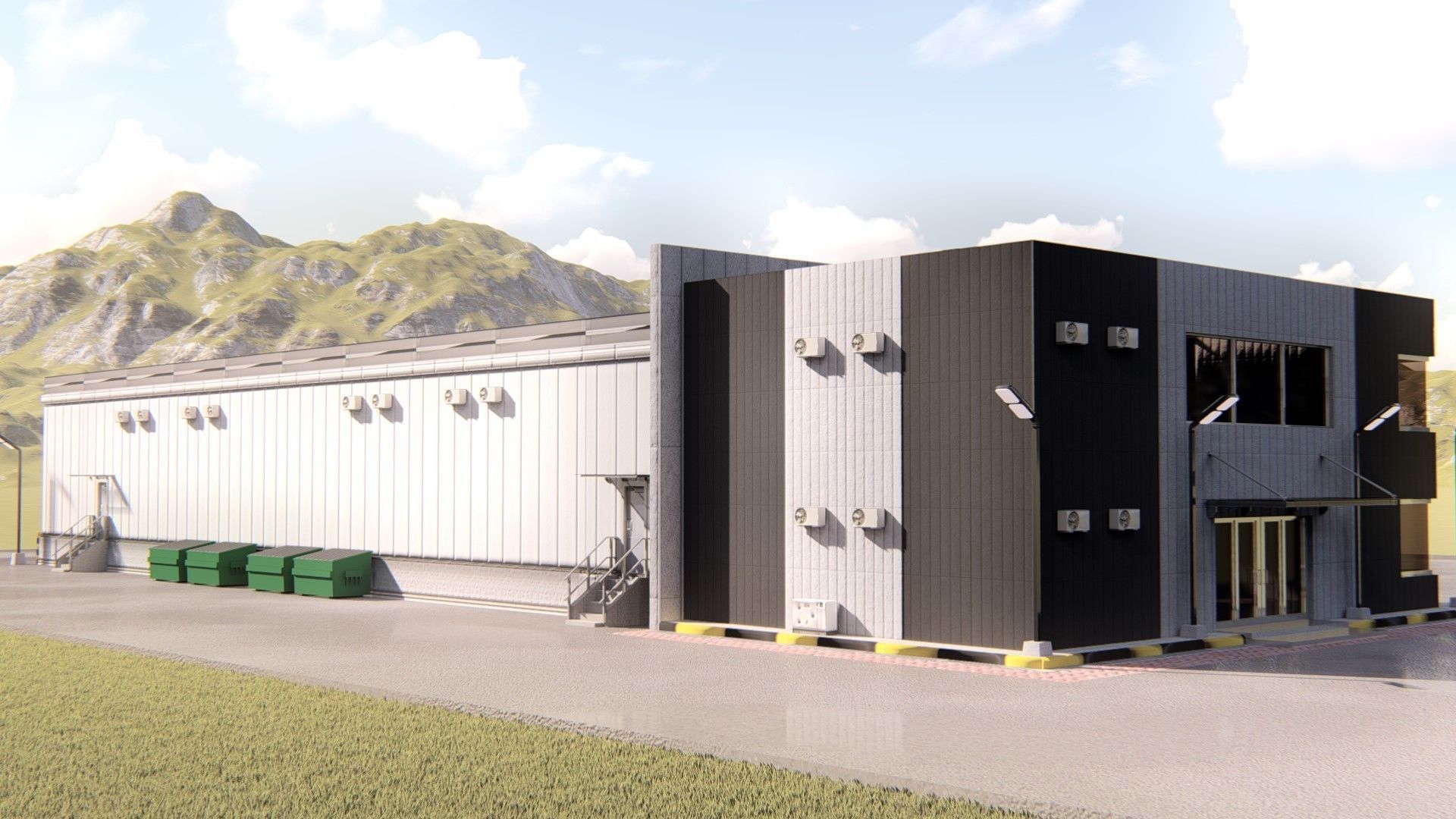 Warehause commercial building in middle of street 3D model | CGTrader