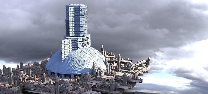 Sci-Fi Senators Building variation with city bellow 3D model 3D model ...