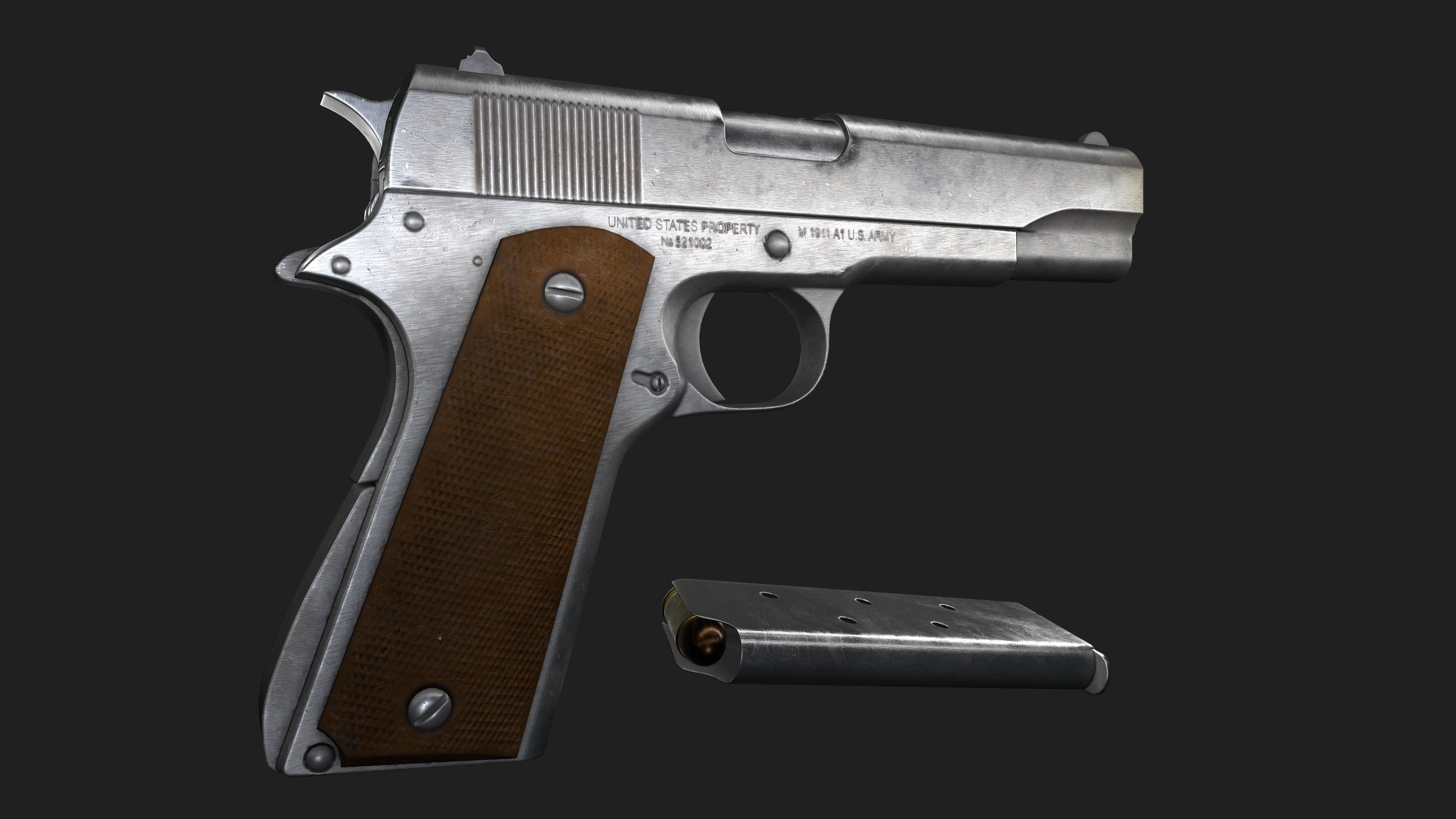 3D model M1911 Game Ready silver gun VR / AR / low-poly | CGTrader