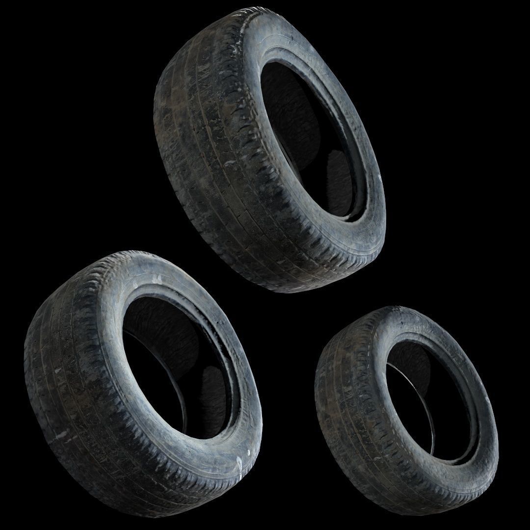 3D model old tire 3d scan photogrammettry pbr metal roughness VR / AR ...