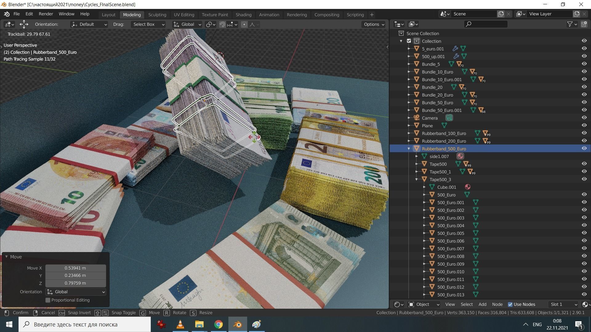 3D model 3d Stack of Euro Money Banknote Pack golden banknote model VR ...