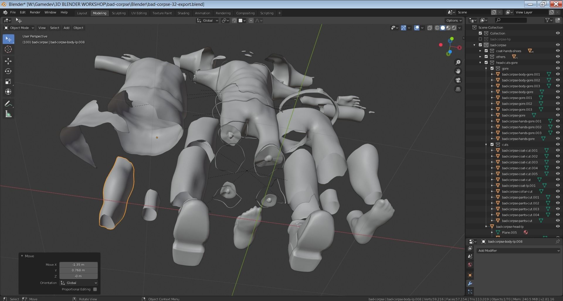 3D model Bad Corpse Torn Soldier Gore Man VR / AR / low-poly | CGTrader