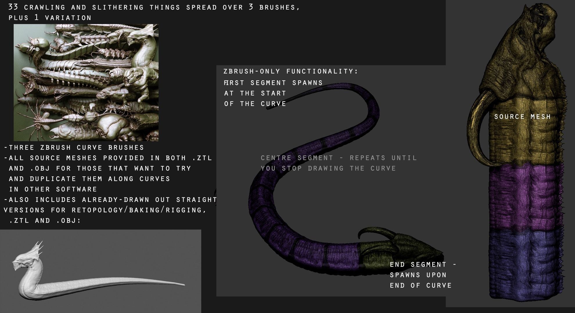 CRAWLERS - 33 Creeping Beasts Curve Brush and OBJs 3D model | CGTrader