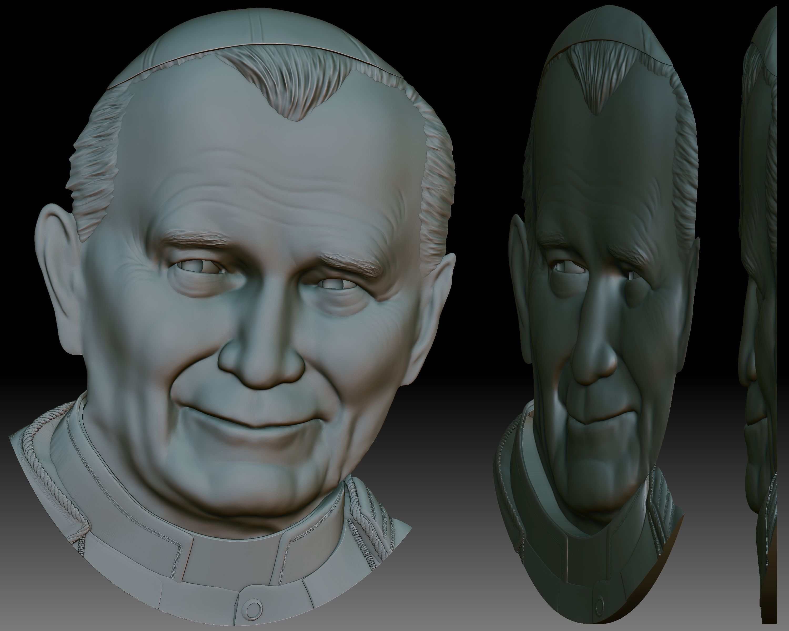 Pope John Paul II portrait low relief for CNC router 3D model 3D ...