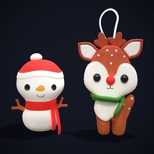3D model Christmas Stuffy Toys Deer and Snowman VR / AR / low-poly ...