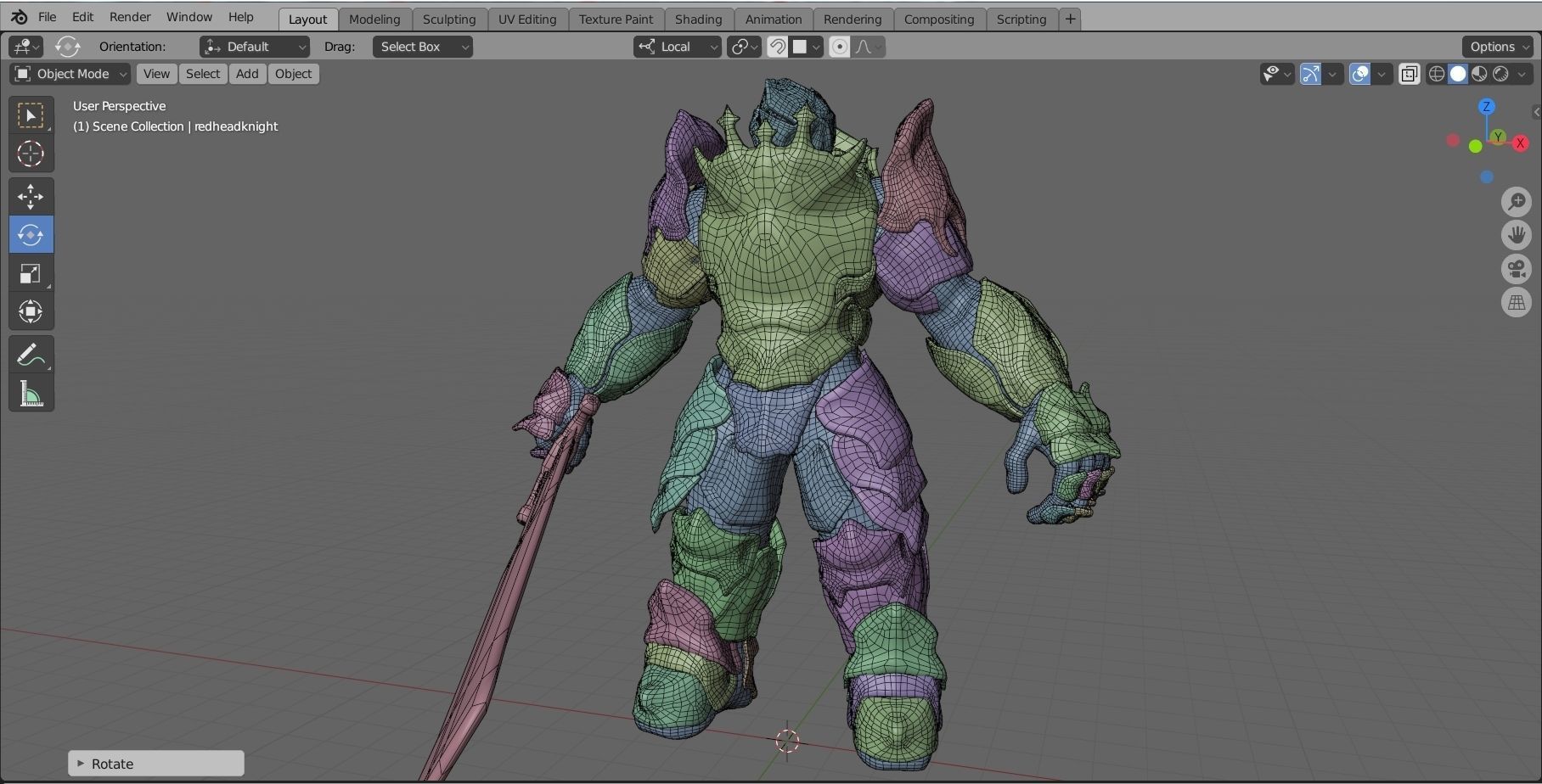 3D model Fantasy red head knight character VR / AR / low-poly rigged ...