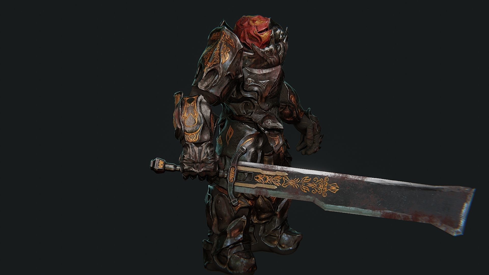 3D model Fantasy red head knight character VR / AR / low-poly rigged ...