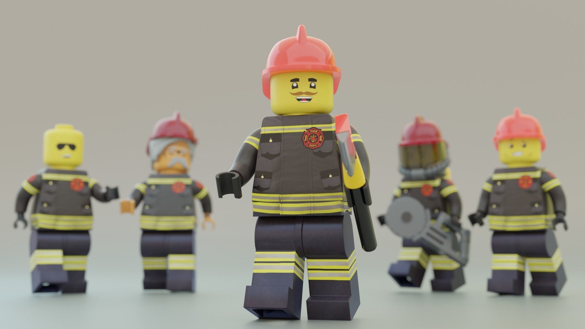 Lego Firefighters squad 3D model rigged | CGTrader