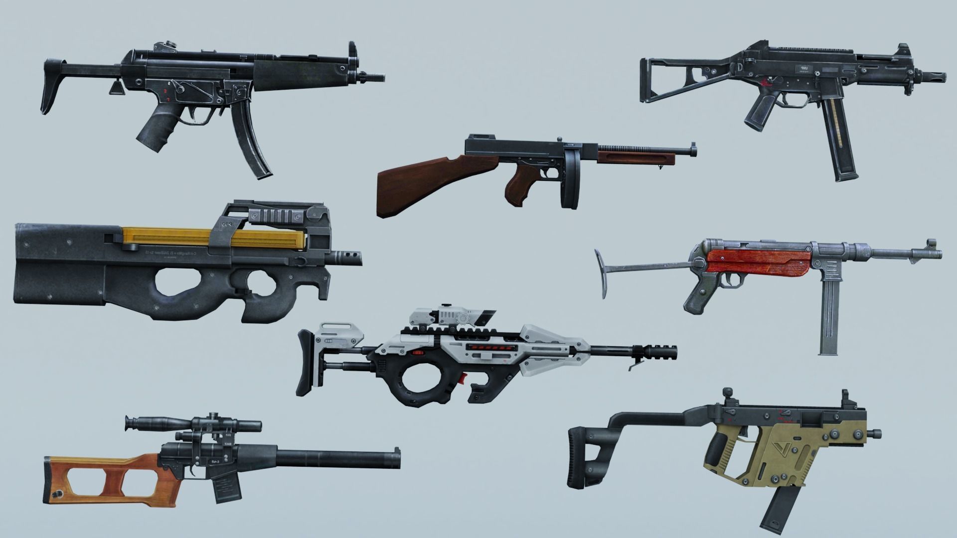 Weapon SMG Thompson Vector VSS UMP CG15 MP5 MP40 P90 3D model | CGTrader