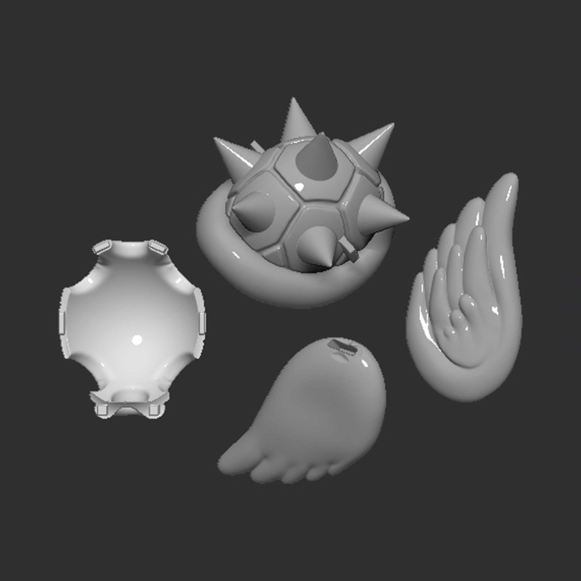 Mario Tortoise Shell with Spiny and Wings 3D model 3D printable | CGTrader