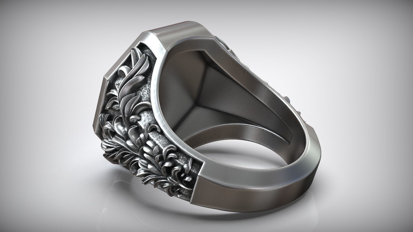 Lion Head Royal Baroque Pattern Signet Ring 3D model 3D printable ...