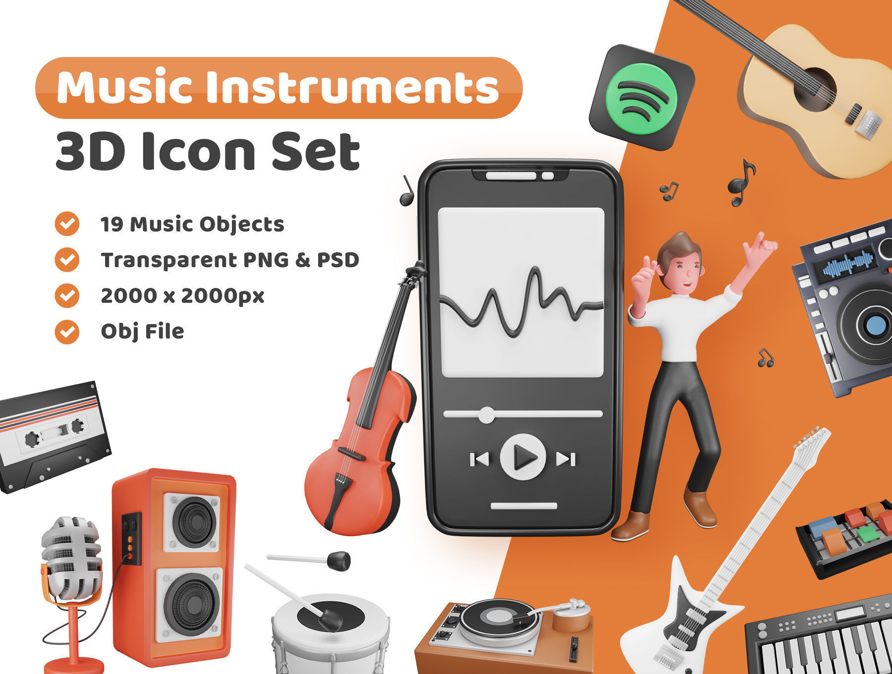 3D model Music Instruments Icon Pack VR / AR / low-poly | CGTrader