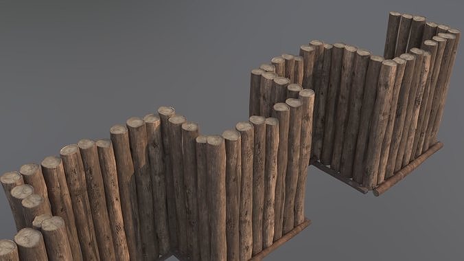 trench wooden fence made of logs 3D model | CGTrader