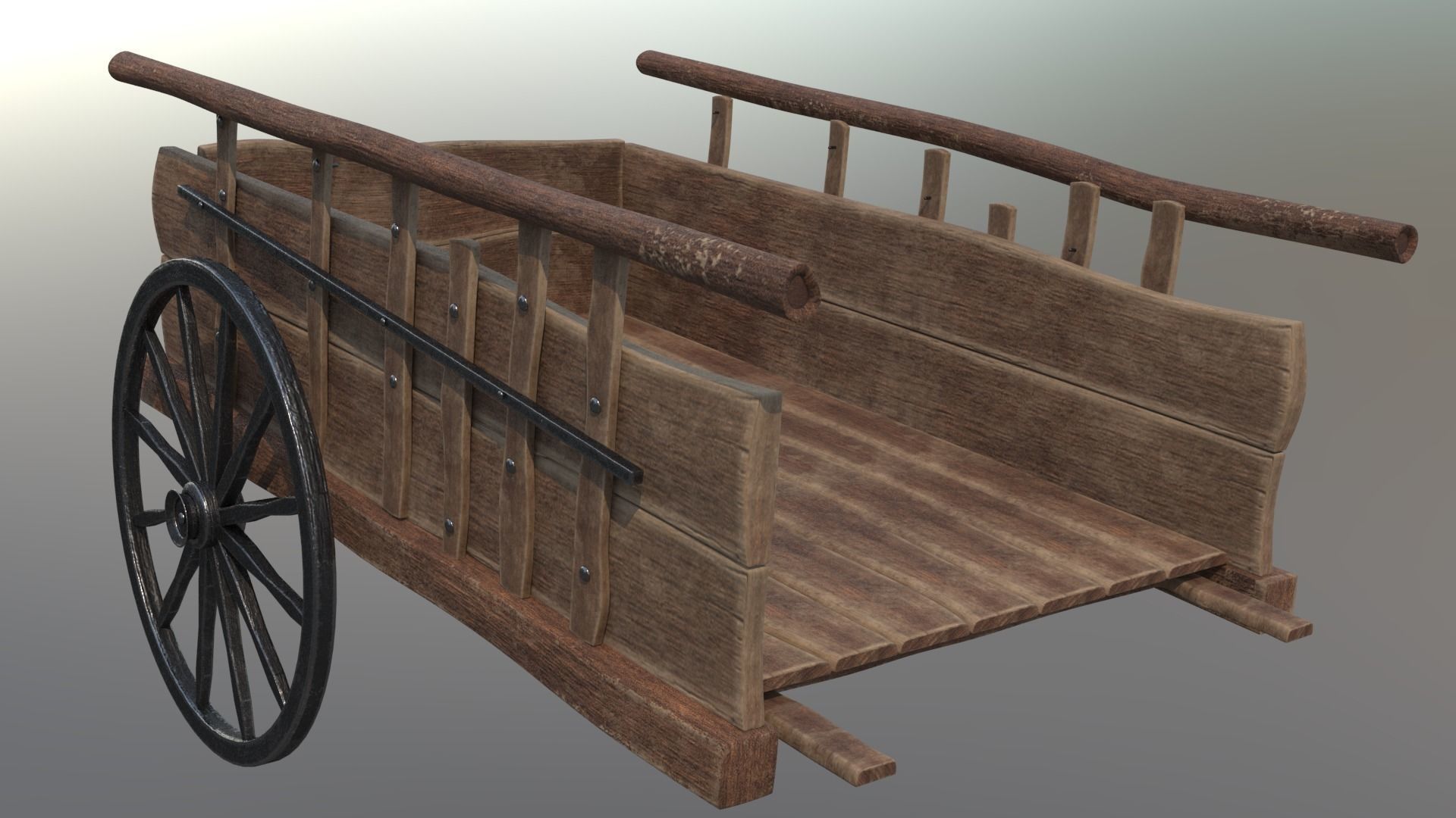 tumbrel wooden cart with wheels 3D model | CGTrader