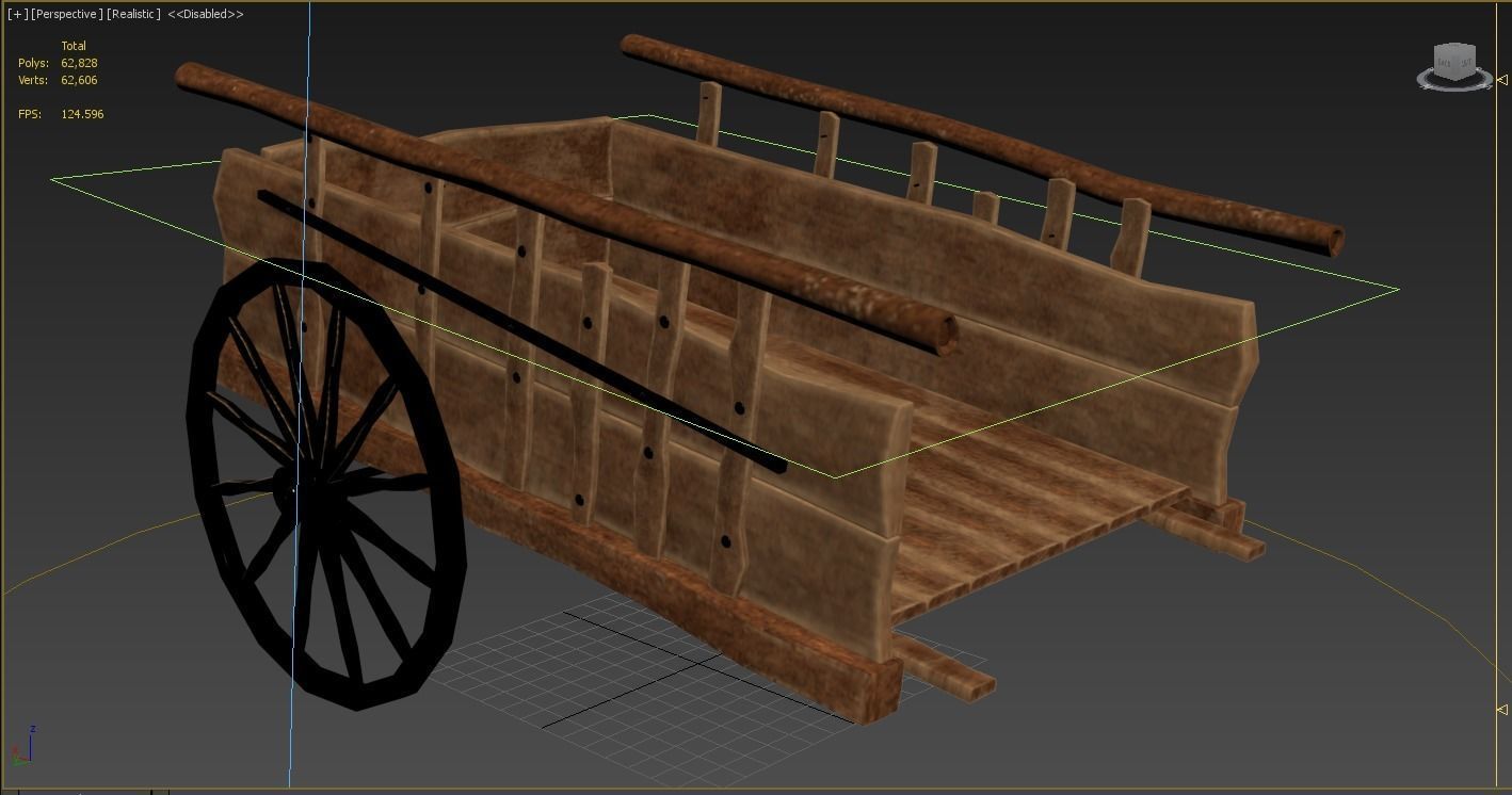 tumbrel wooden cart with wheels 3D model | CGTrader
