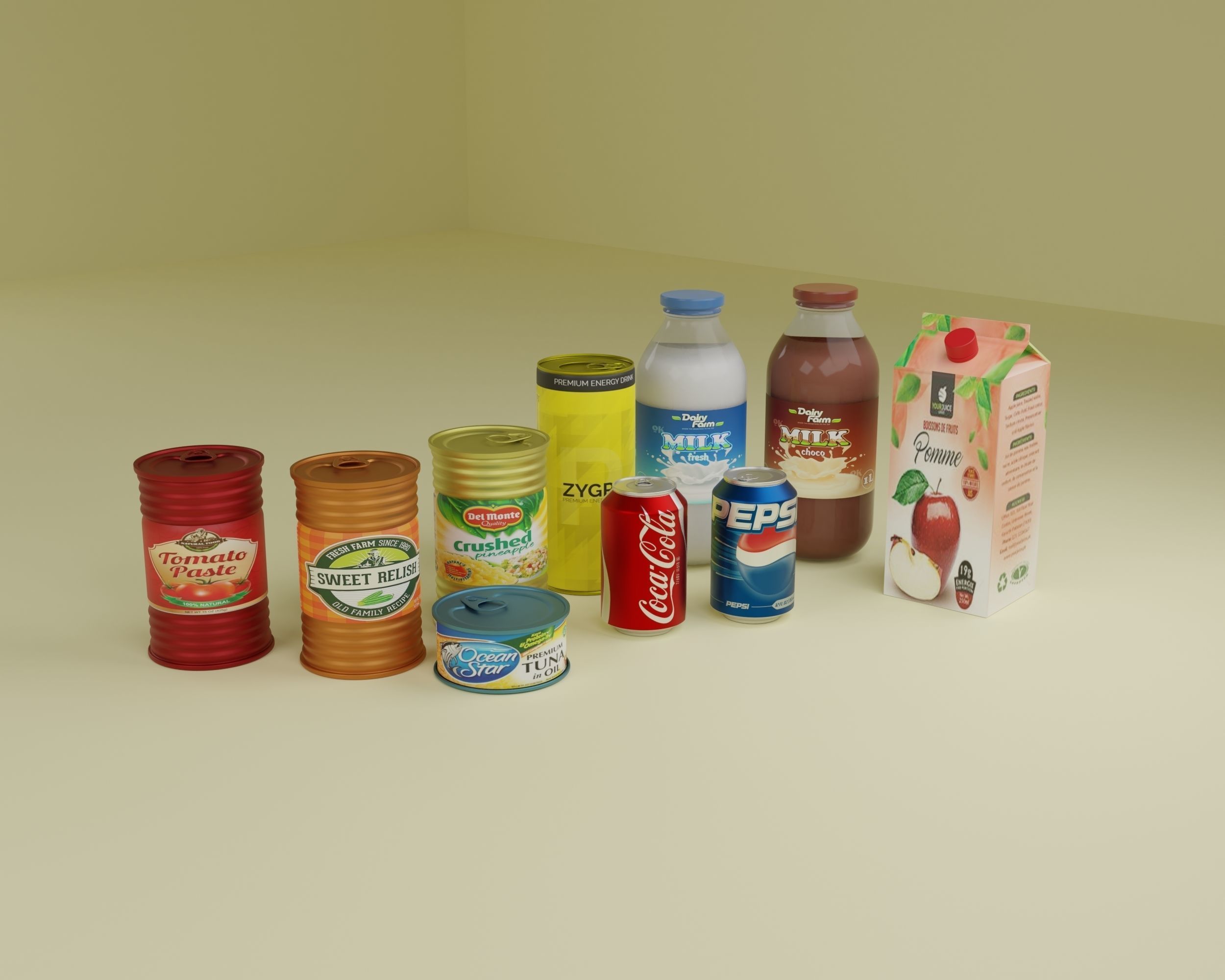 canned foods and drinks 3D model | CGTrader