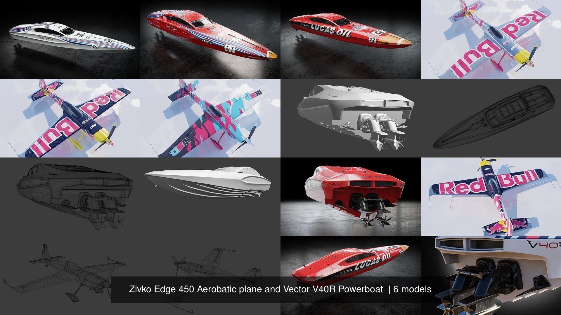Zivko Edge 450 Aerobatic plane and Vector V40R Powerboat 3D Model ...