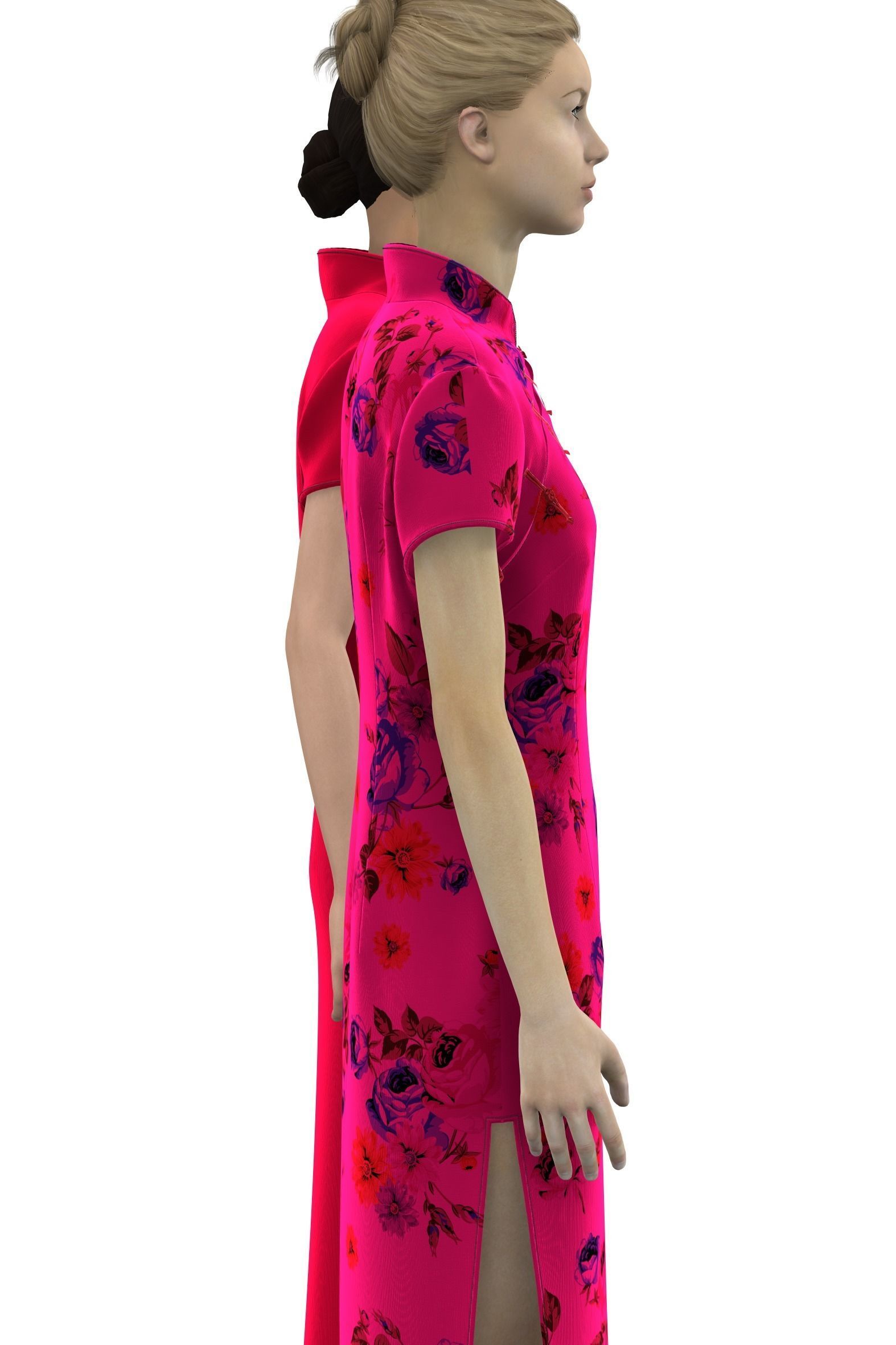 Chinese cheongsam Japanese and Korean clothing 3D model animated rigged ...