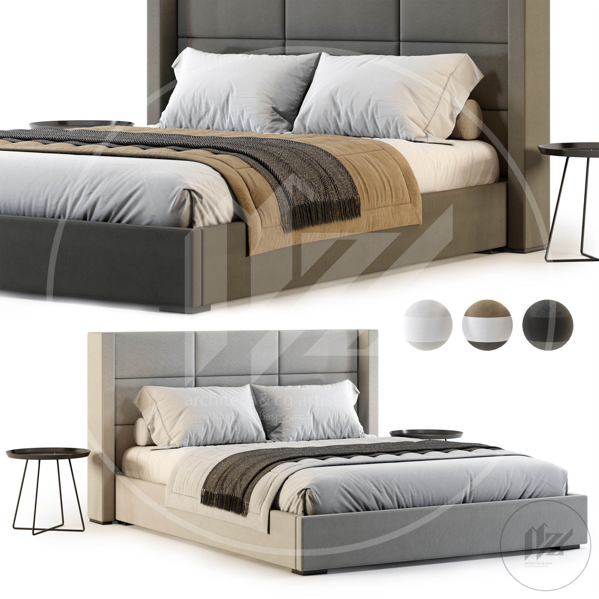 Rh Mdena Rectangular Bed 3D model | CGTrader