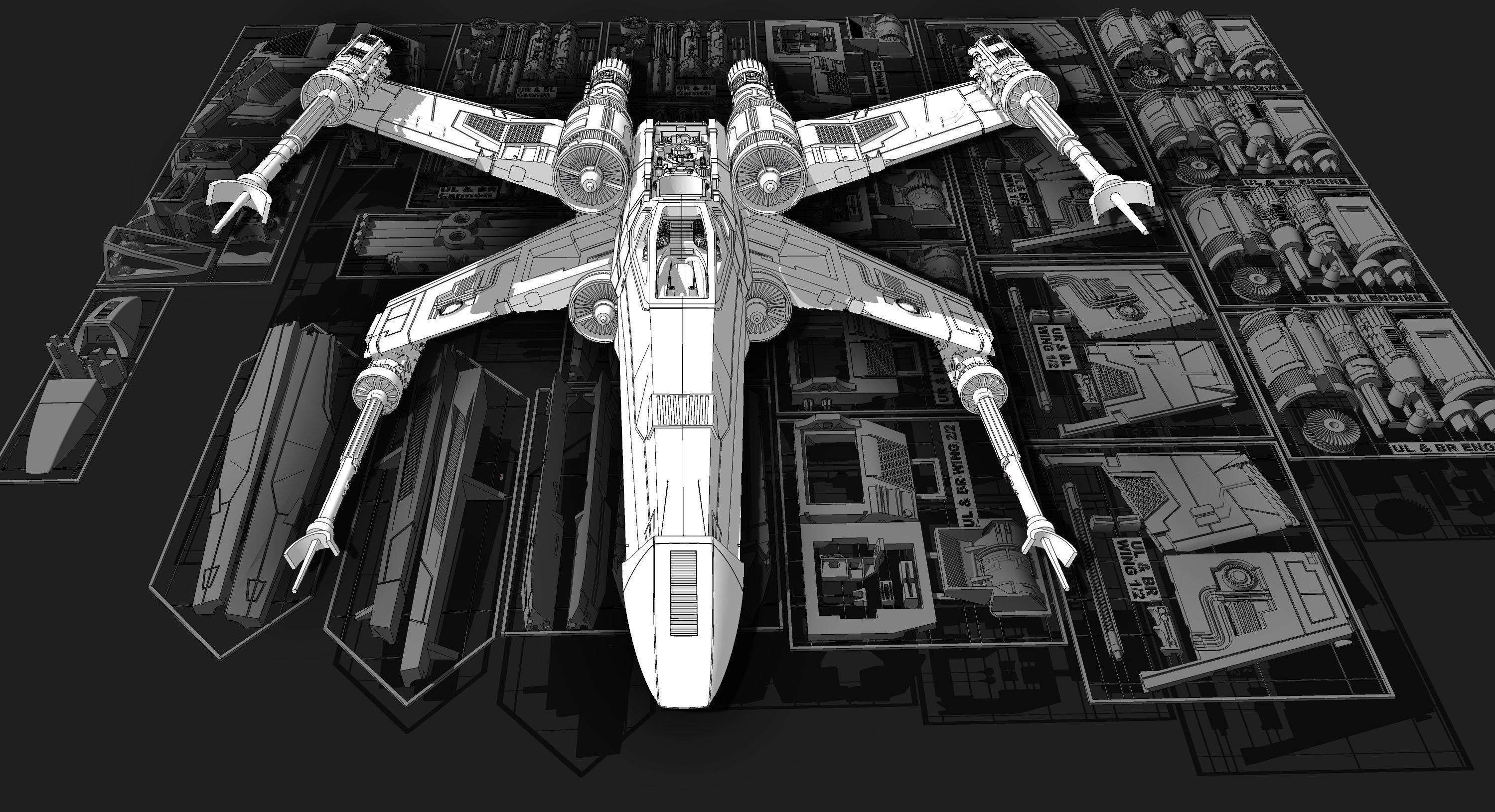 X-WING Model Kit STL files 3D model 3D printable | CGTrader