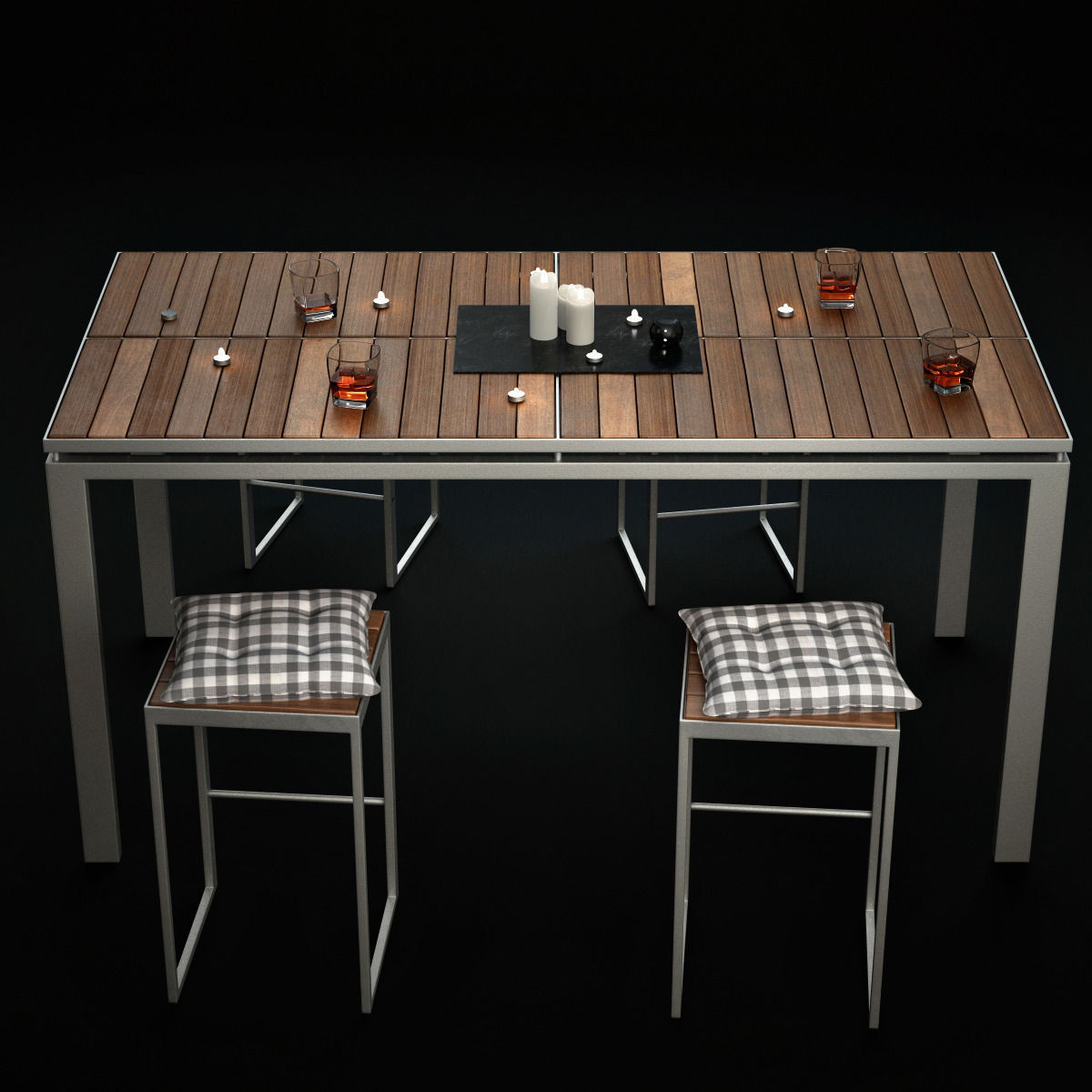 Morrison Table With Chairs And Accessories whiskey candle 3D model ...