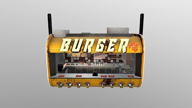 3D model Cyberpunk City - Burger Stand VR / AR / low-poly | CGTrader